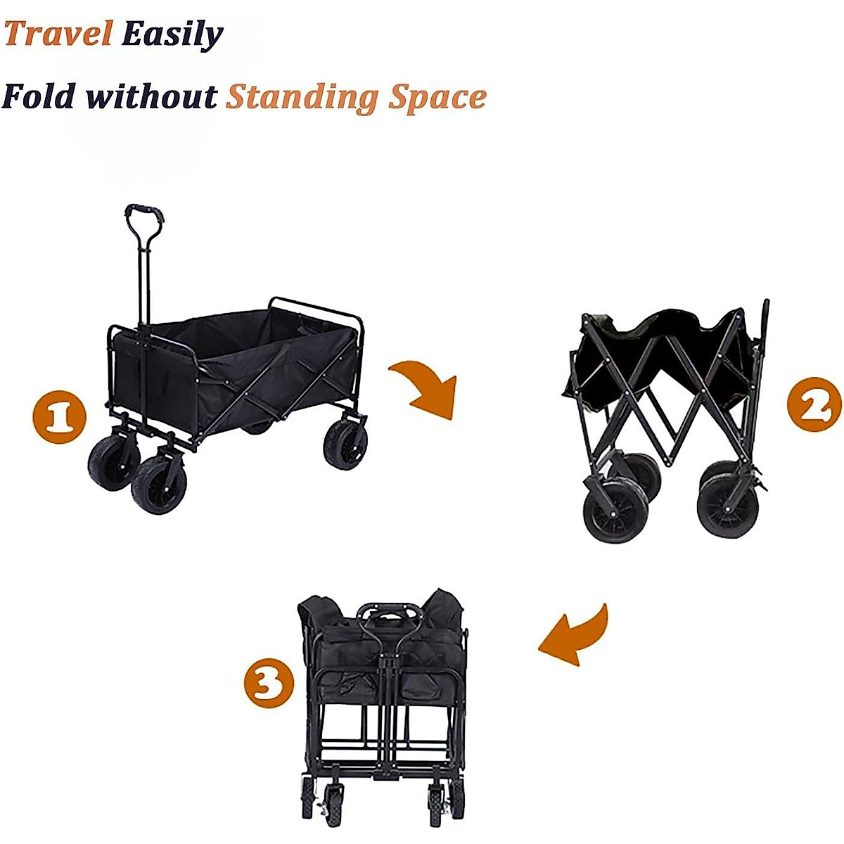 MeRcri Collapsible, Wagon Compras Convenient Collapsible Outdoor Utility Wagon - Heavy Duty, Adjustable Handle, Drink Holders - Portable Camping Trolley with Storage Bag