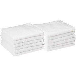 Amazon Basics Quick-Dry Washcloth 100% Cotton - 12-Pack, White