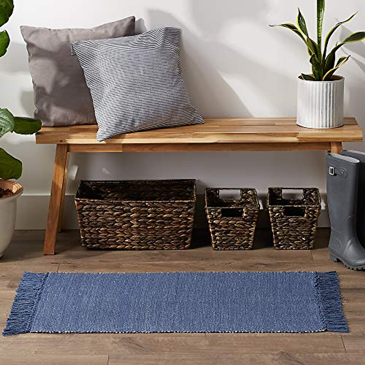 DII Woven Rugs Collection Ribbed Reversible Cotton, 2x3', French Blue & Off-White