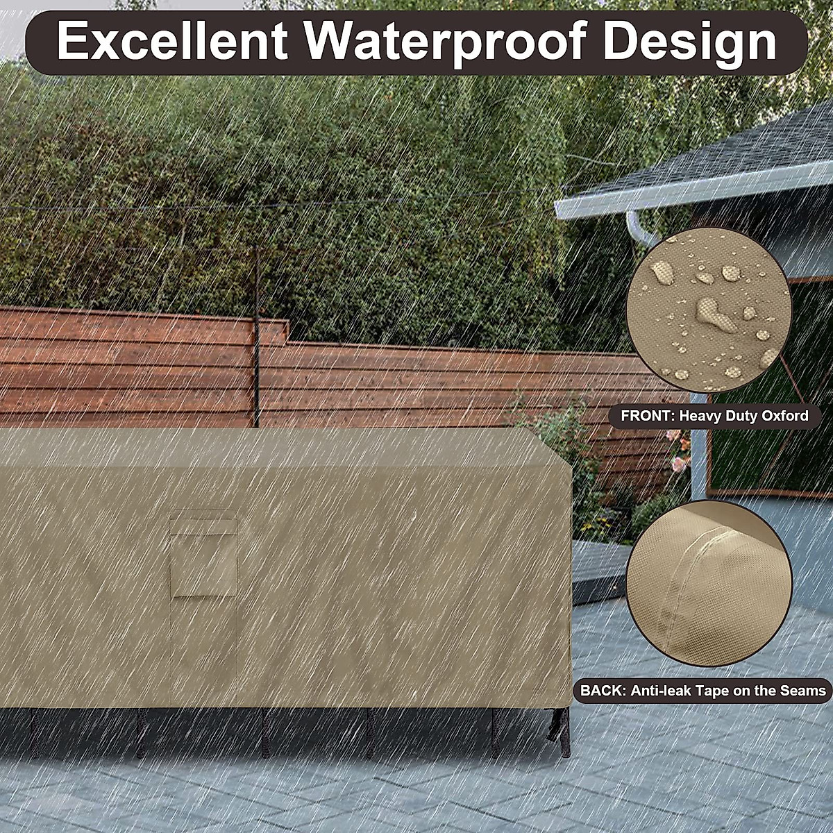 PureFit Patio Furniture Covers, Outdoor Table Furniture Cover Waterproof Rectangle, Patio Sectional Couch Set Cover for Deck, Lawn and Backyard, UV Resistant, 126"L x 63"W x 28"H, Camel