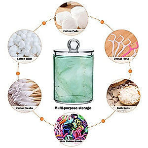 Blueangle 2PCS Green Marble Pattern Qtip Holder Dispenser with Lids - Apothecary Jar Containers for Vanity Organizer Storage - Plastic Food Storage Canisters（182）