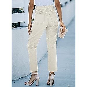 Sidefeel Womens High Waist Mom Jeans Crop Stretch Loose Fit Denim Pants US10 White