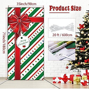WovWeave 2 Pcs Christmas Door Cover Merry Christmas Front Door Hanging Banner 71 x 35 Inch Xmas Gifts Box and Elves Delivering Gifts Backdrop Door Cover for Holiday Indoor Outside Party Supplies