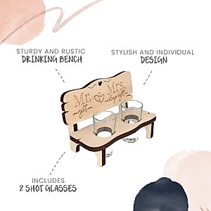 Spruchreif | Engraved Schnapps Bench with 2 Shot Glasses | Alcohol gift | Liquor gift | Wooden Shot Glas Stand with engraving | Funny Wedding Gift | Wedding Gift Ideas | Mr right Mrs always right