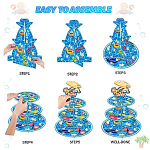 25 PCs Pool Cupcake Stand 3-Tier and Pool Cupcake Topper Set, Fiesec Pool Theme Summer Beach Ball Swimming Hawaii Party Supplies Cardboard Dessert Tower Holder Round Serving Stand Holder
