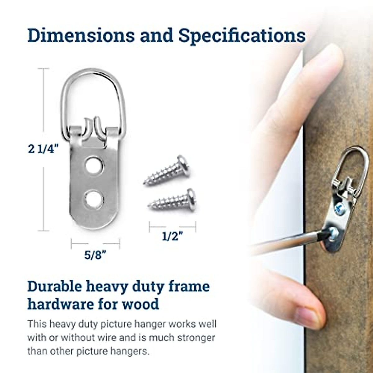 Heavy Duty D-Ring Picture Hangers - 50 Pack - 2 Hole with Screws - Picture Hang Solutions