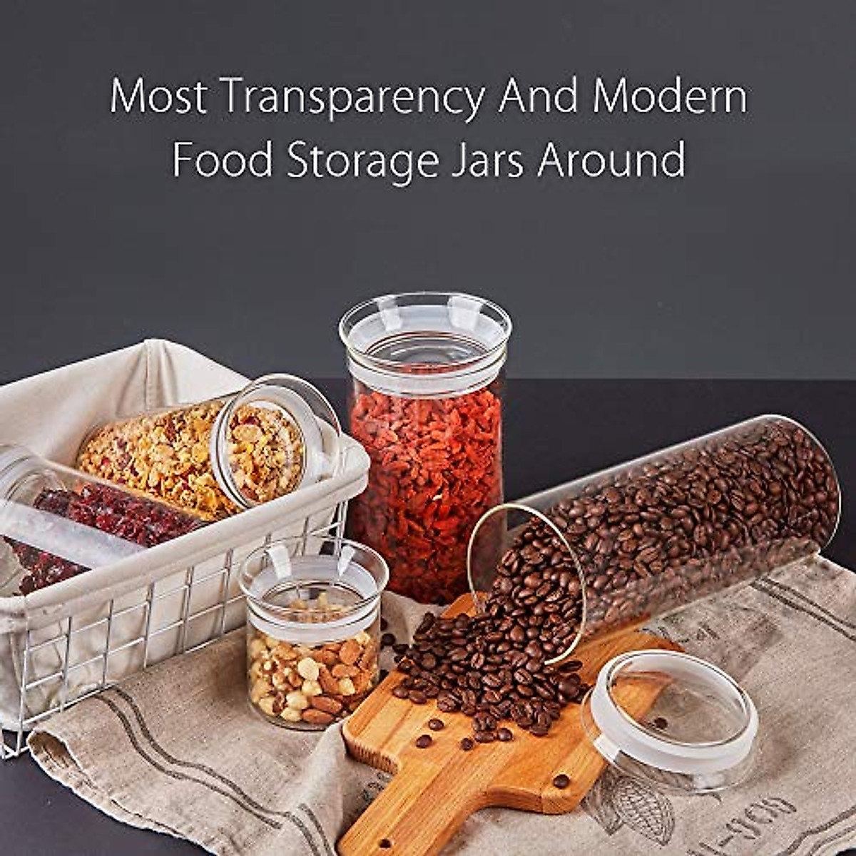 ZENS Glass Canister Set, Airtight Kitchen Canisters Jars of 4 with Glass Lids,10oz Fluid Ounce Empty Storage Jar Containers for Spice or Herbs