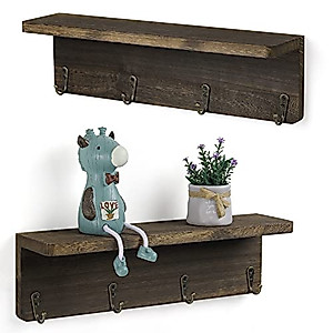 LIANTRAL Coat Rack Wall Mount with Shelf, 2 Pack Coat Hooks Wall Mounted Rustic Wall Mounted Coat Rack with 4 Hooks for Wall Decor, Entryway, Mudroom, Hallway, Bedroom, Bathroom, Kitchen(Brown)
