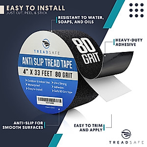 TREADSAFE Anti Slip Tape for Stairs,Non Slip Tape for Outdoor/Indoor Steps,Anti Skid Tape Roll, Traction Tread Tape for Stairs, Waterproof Grip Tape Black Traction Tape