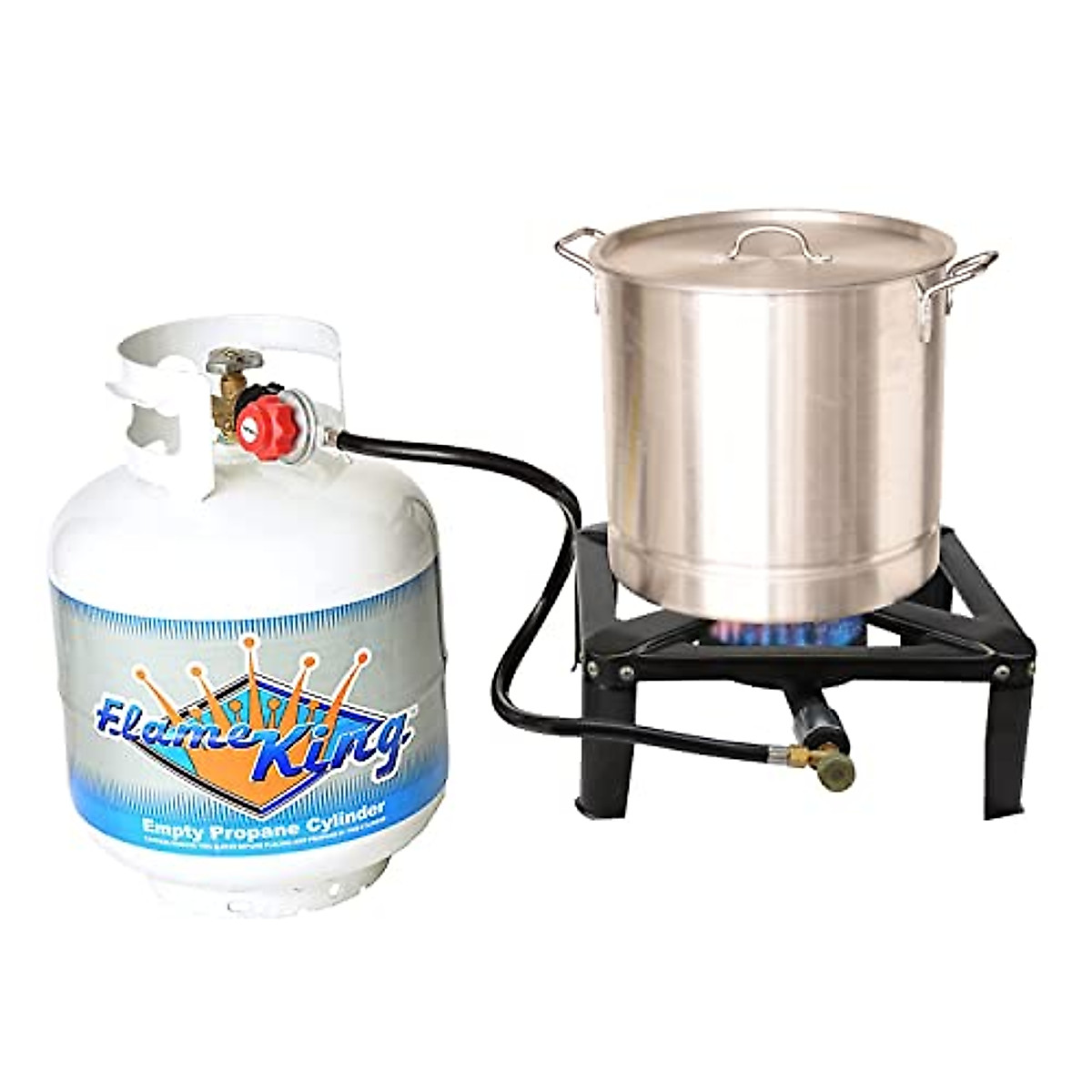 Flame King Heavy Duty 100,000 BTU, 0-20 PSI, Turkey Fryer Single Propane Burner Bayou Cooker, Outdoor Stove for Home Brewing, Maple Syrup Prep, Cajun Cooking