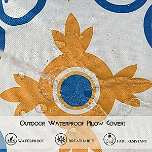 EastTree Outdoor Pillow Covers Pack of 2 Outdoor Indoor Waterproof Pillows Boho Decorative Throw Pillow Cover for Patio Furniture Garden, 18 x 18 inches Blue Print