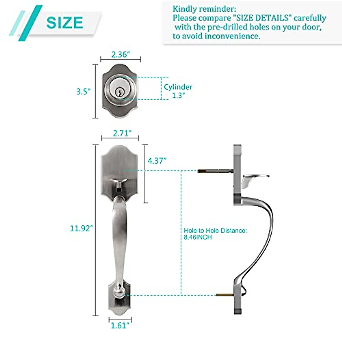 GUA OYH Front Door Handle Satin Nickel Door Lock Set with Single Cylinder Deadbolt and Door Knob Front Entry Handle Set (L36158-S-S121)