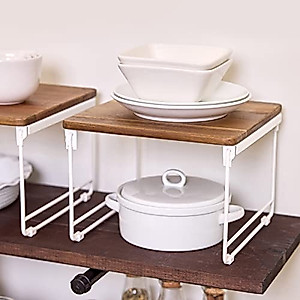 The Ría Safford Collection by iDesign Acacia Wood and Wire Plate Riser, 10" x 10", Coconut