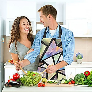 xigua Kitchen Linen Sets Iridescent Triangles Abstract Cooking Apron, 2 Potholders, 2 Oven Mitts, Kitchen Accessories for Cook Men Women Chef Decor