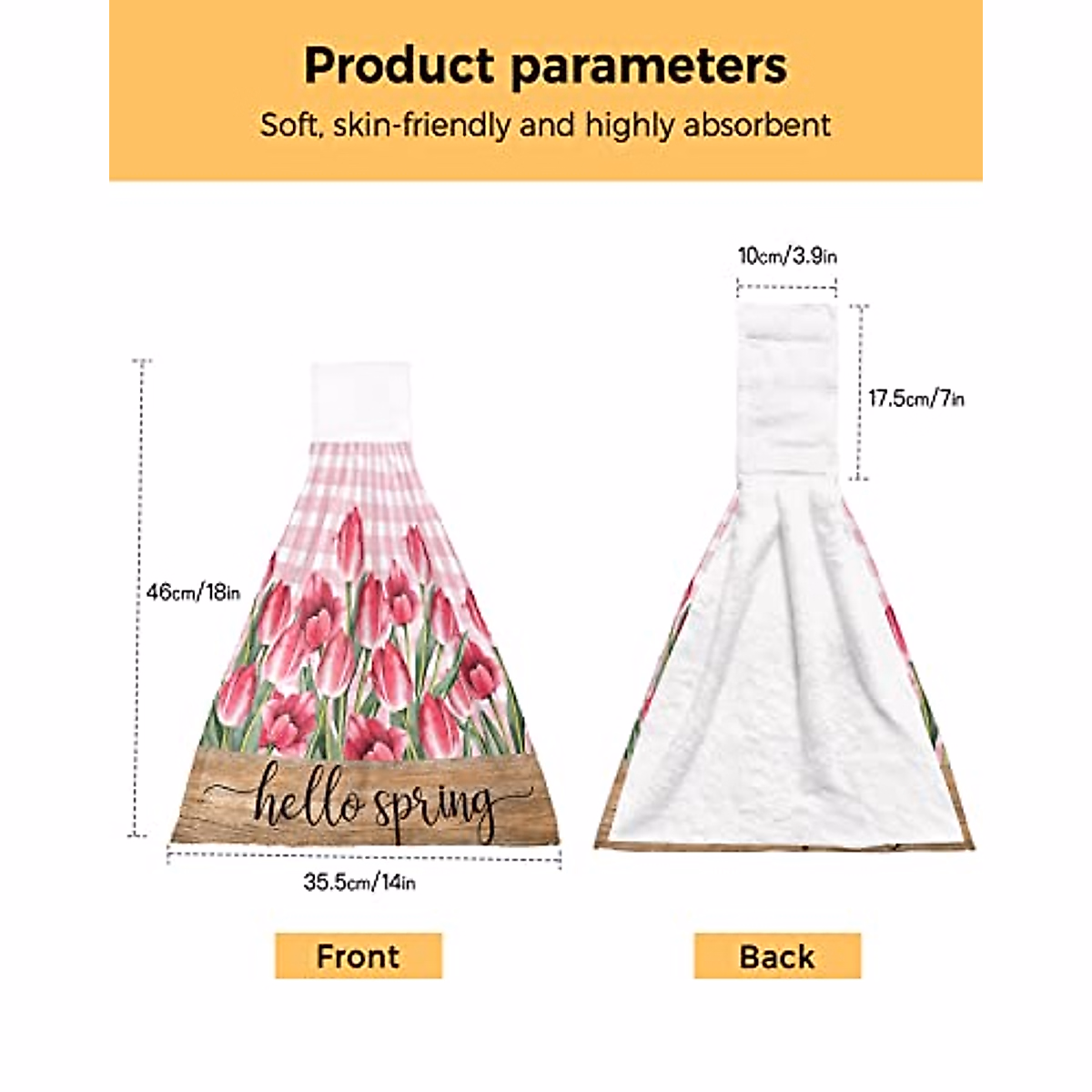 1 Pcs Hanging Towel Pink Tulip Farm Hello Spring Hand Towels Dish Towel for Kitchen Bathroom Absorbent Tie Towels Tea Bar Towels with Loop