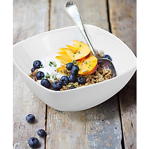 Foraineam Porcelain Square Cereal Bowls 20 Ounces Soup Pasta White Serving Bowl for Dinner, Dessert, Salad, Fruit, Small Side Dishes, Set of 6