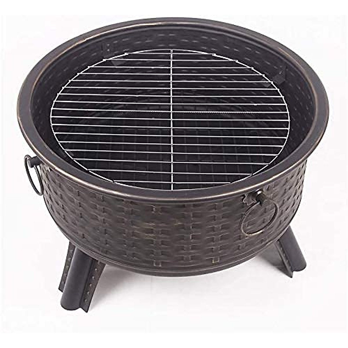 LEAYAN Garden Fire Pit Grill Bowl Grill Barbecue Rack Fire Pit,BBQ Grill Outdoor Fire Pit Round Steel Wood Burning with Spark Screen and Fire Poker for Backyard Patio Camping Deck