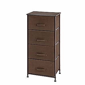 4 Drawer Fabric Storage Organizer, Wood Top Storage Tower, 4 Drawer Closet Storage Dresser Furniture Unit, Linen Fabric Organizer for Bedroom, Closet, Entryway, Hallway, Brown