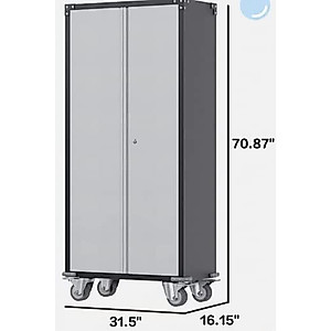 Garage Metal Storage Cabinet with Wheel for Home Garage/Adjustable Shelves, Lockable, Stiffener and Bumpers Design, Six Cabinets…