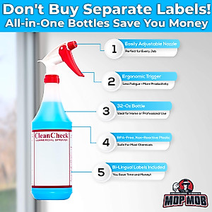 Extra Safe, Bilingual MSDS Spray Bottles 3 Pack. Large, Empty 32 Oz Bottle Perfect for Professional Cleaning Solutions, Sanitizers or Household Cleaners. Best Heavy Duty Plastic Bottle With Data Sheet