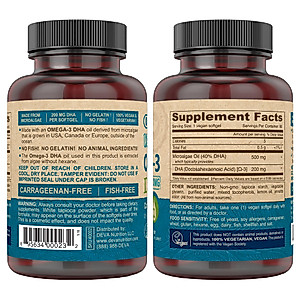 DEVA Vegan Omega-3 DHA Supplement, Once-Per-Day Softgel 200 MG, Carrageenan Free, Gelatin Free, Non-Fish, Algae Oil, Omega-3 Fatty Acids - 90 Softgels
