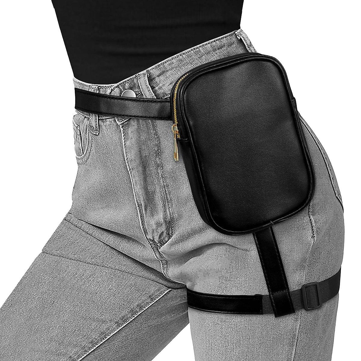 JASGOOD Thigh Harness Leg Bag Fanny Pack for Women Leg Purse Drop Leg Bag, A-Black