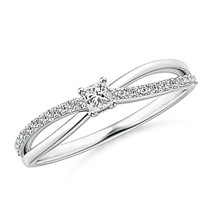 Angara Princess-Cut Diamond Promise Ring in Silver (0.192 cttw) - April Birthstone