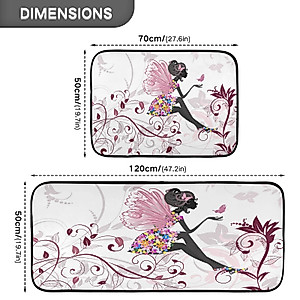 Magic Fairy Flowers Girl Butterfly Kitchen Rugs and Mats 2 Pieces Anti Fatigue Kitchen Rug Set Non-Slip Bath Mat Entry Floor Carpet Entrance Door Mat Runner 20"x28"+20"x47"