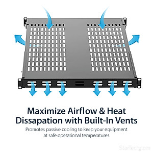 StarTech.com 1U 4-Post Adjustable Vented Server Rack Mount Shelf - 330lbs(150 kg) - 19.5 to 38in Adjustable Mounting Depth Universal Tray 19" AV/ Network Equipment Rack - 27.5in Deep (ADJSHELFHDV)