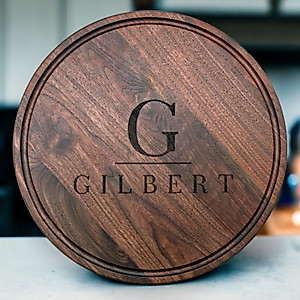 Refine Kitchenware Large Walnut Personalized Circle Board with Juice Groove, 18 Inch Round Personalized Cheese Board, Round Charcuterie Board | 100% Made in the USA