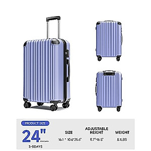 SunnyTour 24In Expandable Checked Luggage, Hard Shell Spinner Suitcase with Wheels for Business/Travel (Lavender)