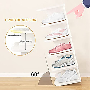 TXALWIQ 6-Tier Narrow Shoe Organizer, Adjustable Cubby Shoe Rack for Closet, Free Standing Shoe Slot Tower for Entrance, Stackable Space-Saving Shoe Storage Shelf for Entryway, White