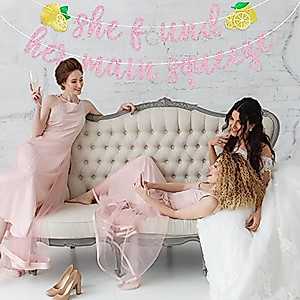 She Found Her Main Squeeze Banner, Lemon Themed Shower, Couples Bridal Shower,Bachelorette Party, Lemon Theme Bridal Shower Party Decorations,Pre-strung, Pink Glitter