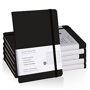 EMOMAS Lined Journal Notebook, 6Pack(Black), 160 Pages, Medium 5.7 inches x 8 inches - 100 gsm Thick Paper, Hardcover