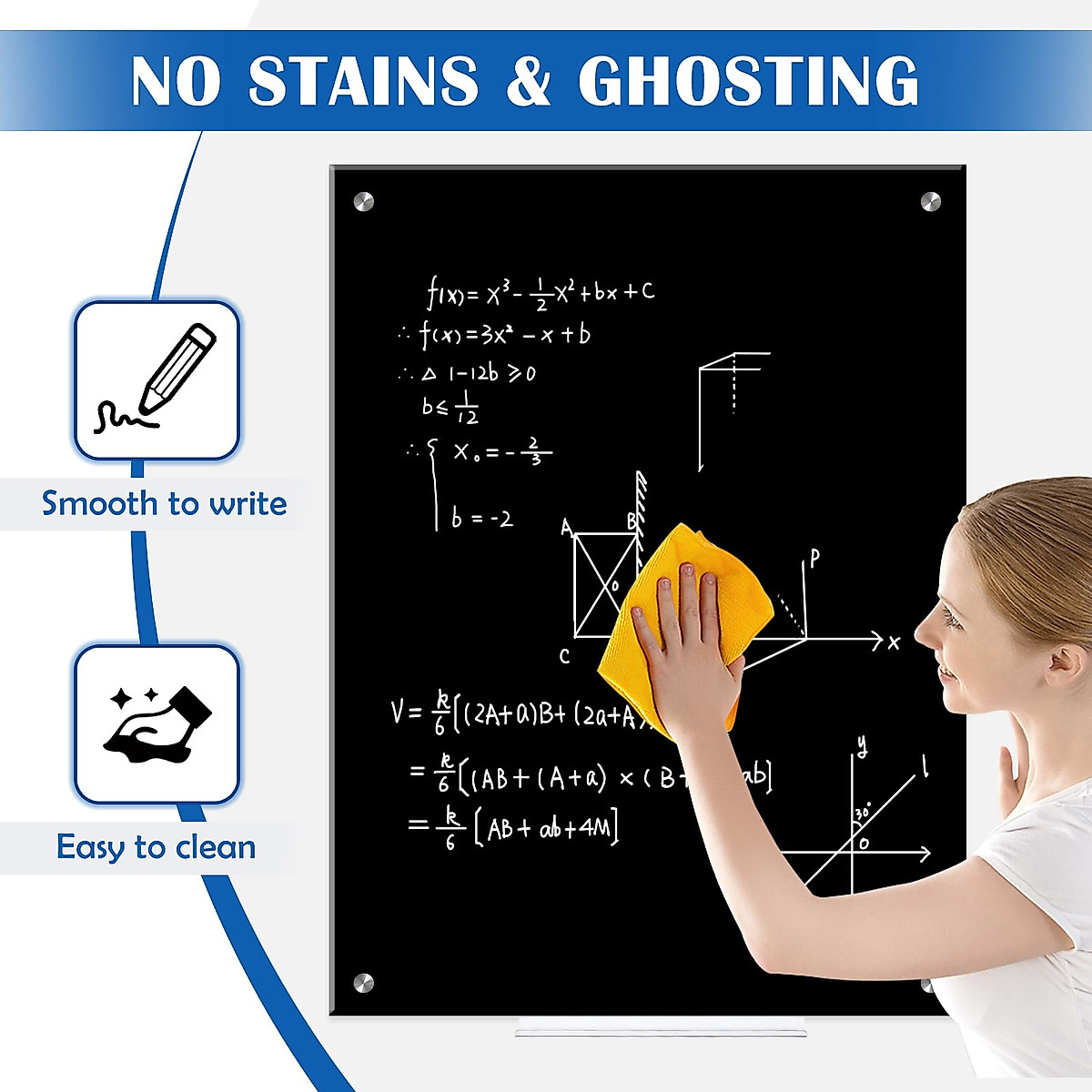 QUEENLINK Black Dry Erase Board, 4' x 3' Magnetic Glass Whiteboard for Wall,48" x 36" Large Black Glass Magnetic Board with 1 Marker Tray and 3 Magnets for Office, Home, Classroom