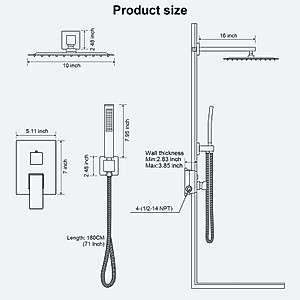 FPXRNG Black Shower Faucet Set, Rainfall Shower System with Rain Shower Head and Handle Set, Wall Mounted Shower Fixtures, Full Metal Trim Repair Kit 10 inch Matte Black (With Shower Valve)