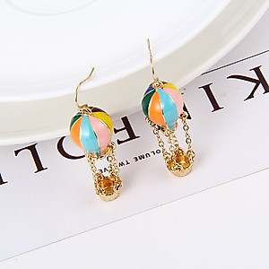 Lureme® Colorful Enamel Hot Air Balloon Chained Basket Gold Tone French Hook Dangle Earrings 2002344-1