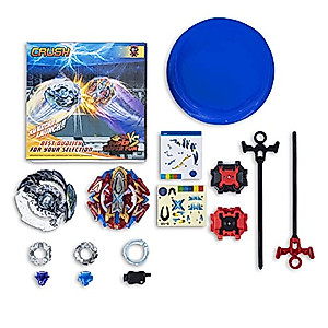Crush Bey Battling Blades Starter Set | 1 Arena, 2 Launchers, 2 Burst Tops (Killer Deathscyther B-85, Doomscizor & Xcalibur)