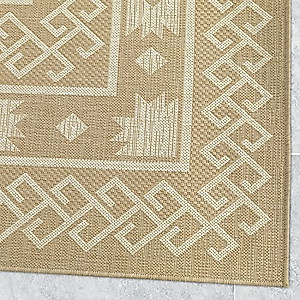 Antep Rugs Patio 8x10 Outdoor/Indoor Southwest Aztec Native Area Rug (Beige, 7'10" x 10')