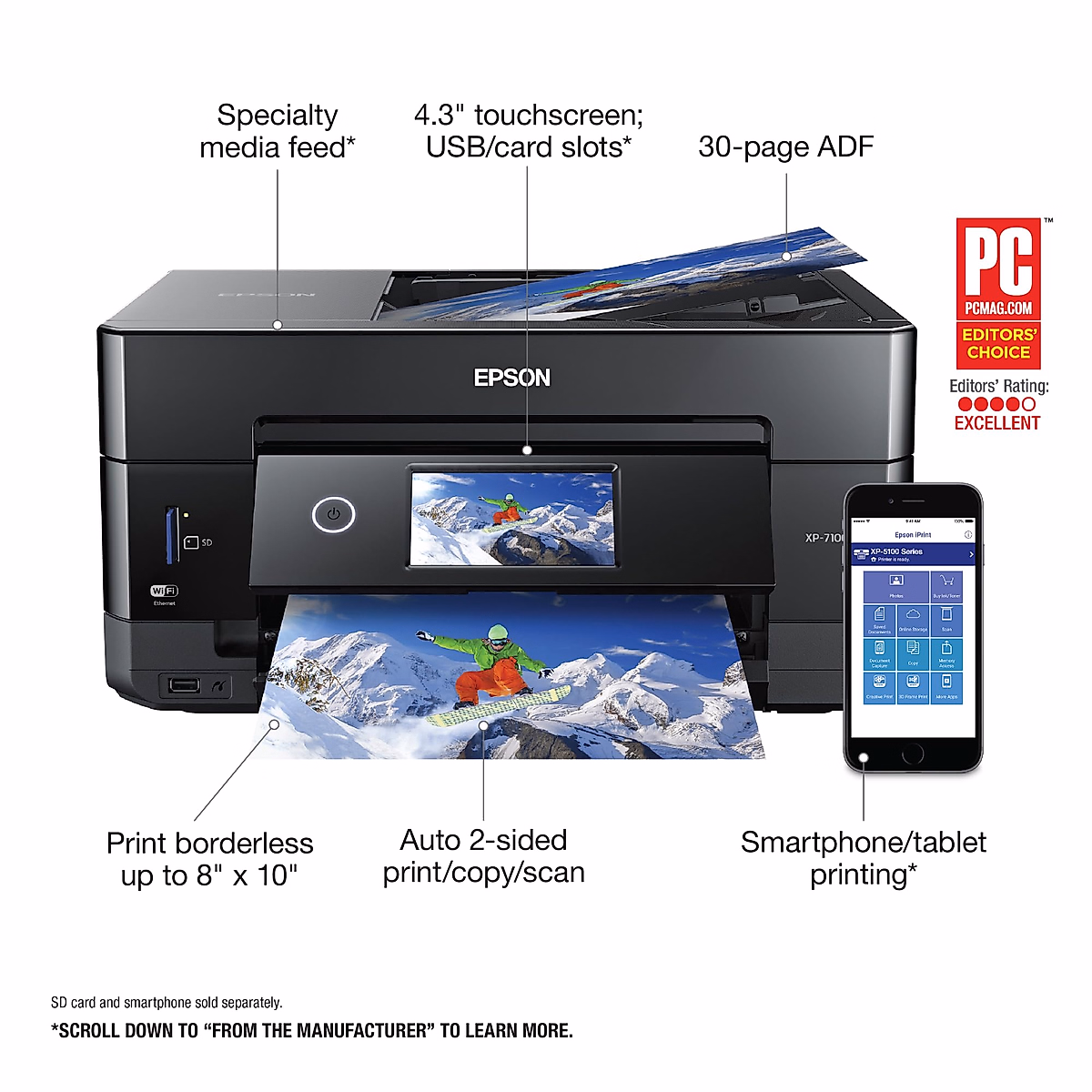 Epson Expression Premium XP-7100 Wireless Color Photo Printer with ADF, Scanner and Copier, Black