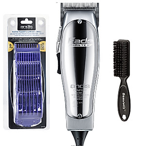 Andis Professional Fade Master Hair Clipper with Adjustable Fade Blade with a Andis Master Dual Magnet 5-Comb Set with a BeauWis Blade Brush