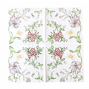 WallyE Decoupage Napkins, Flower and Butterfly Luncheon Napkins for Bridal Shower Tea Party or Wedding,20 Pack