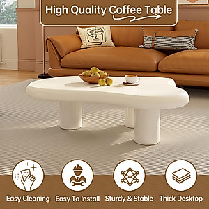 Guyii Cloud Coffee Table, Black Coffee Table for Living Room, Cartoon Irregular Indoor Tea Table, Modern End Table with 3 Legs (White, 41.02 Inch)