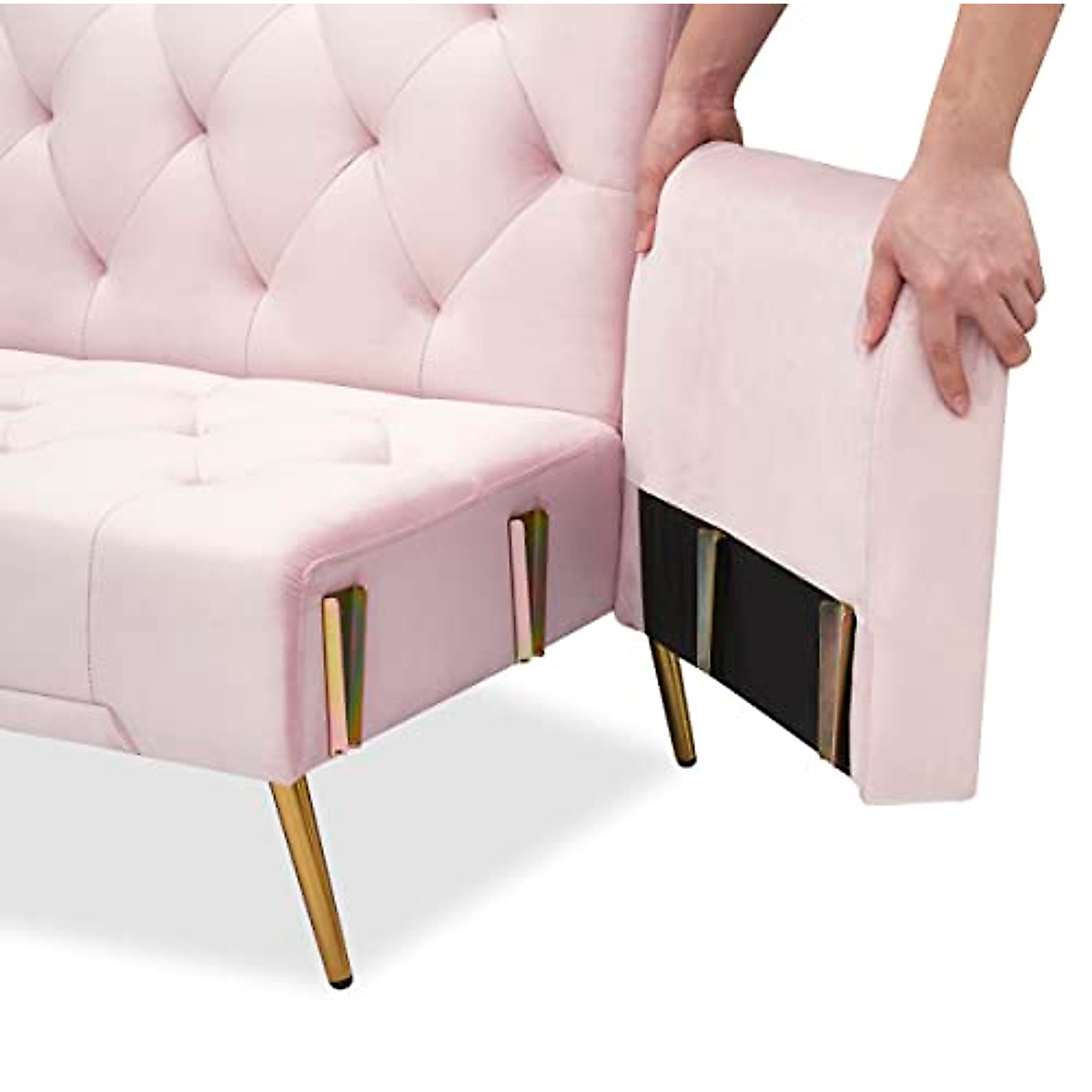 Tufted Upholstered Velvet Modern Futon Loveseat Sleeper Sofa Bed Convertible Couch Daybed,Folding Sofá Beds Recliner,Small Love Seat 2-Seat Couches with Toss Pillows&Metal Legs for Living Room