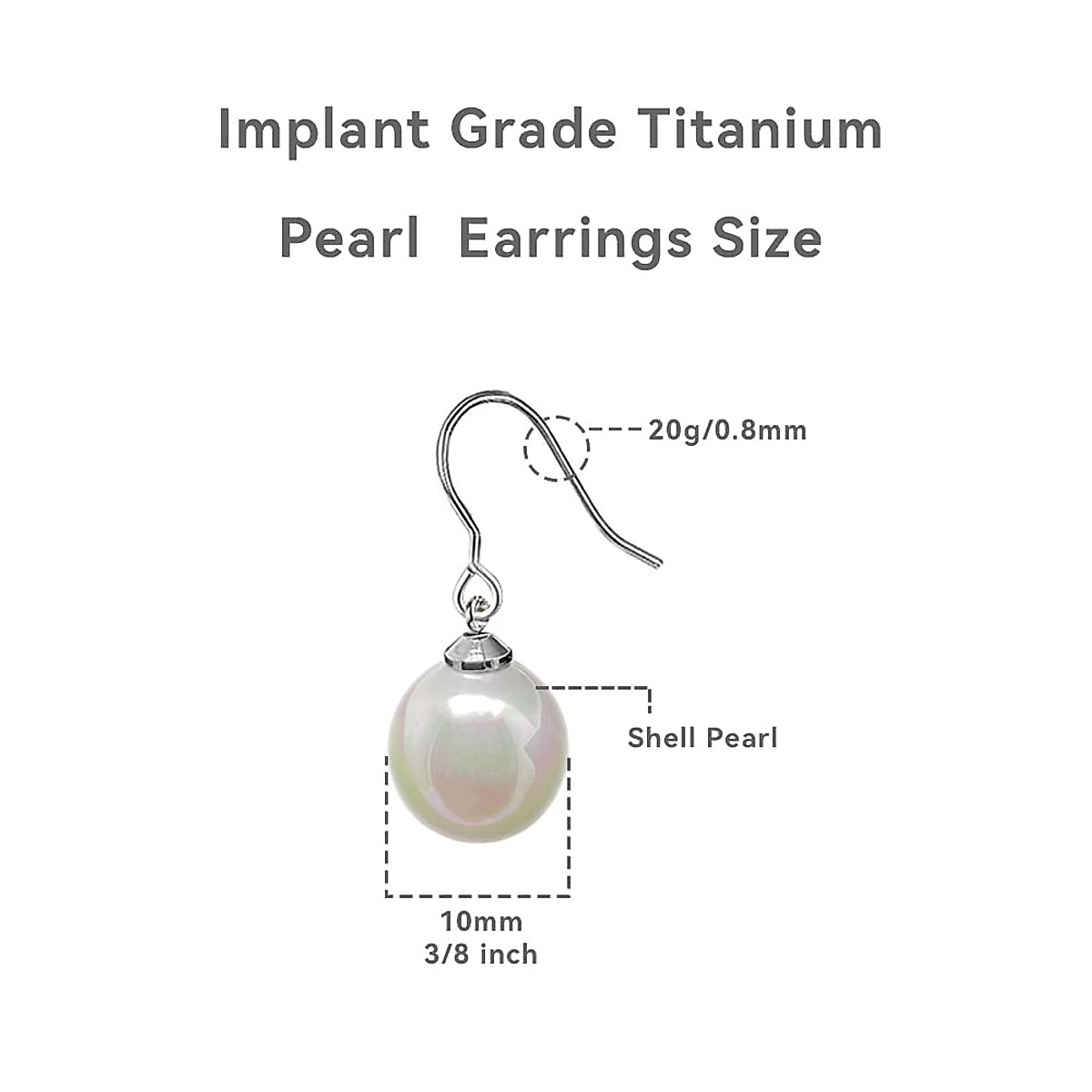 Limerencia Titanium Dangle Earrings, Shell Pearl Drop Earrings, 10 mm Lightweight Drop Earrings Hypoallergenic for Sensitive Ears Women