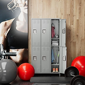 METAN Metal Locker for School Office Gym Bedroom,6 Doors Steel Storage Locker Cabinet for Employees,Industrial Storage Locker with 1 Shelves,Assembly Required (6 Door-Light Gray)…