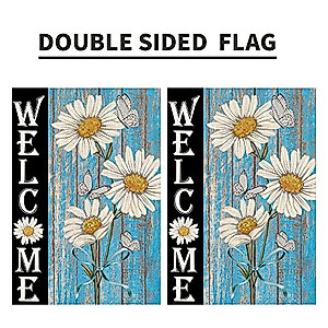 Welcome Daisy Spring Garden Flag 12 x 18 Inch Burlap Double Sided Outside, Seasonal Holiday Yard Outdoor Decorations DF247