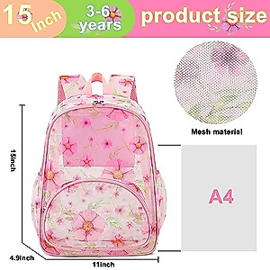 LOIDOU Mesh Backpack for Toddler Girls Semi-Transparent Mesh Bookbag 15 Inch Preschool Kindergarten Backpacks See Through Sturdy School Bags for Travel Beach Hiking Swim