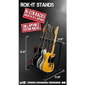 Rok-It Multi Guitar Stand Rack with Folding Design; Holds up to 5 Electric or Acoustic Guitars (RI-GTR-RACK5)