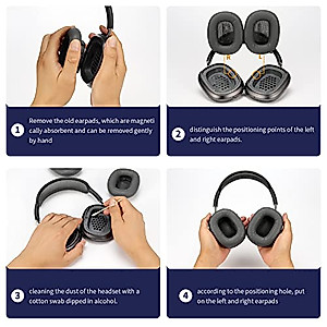 Damex Replacement earpads for Apple airpods max Headphone, Protein Leather Ear Cushion (Gray)